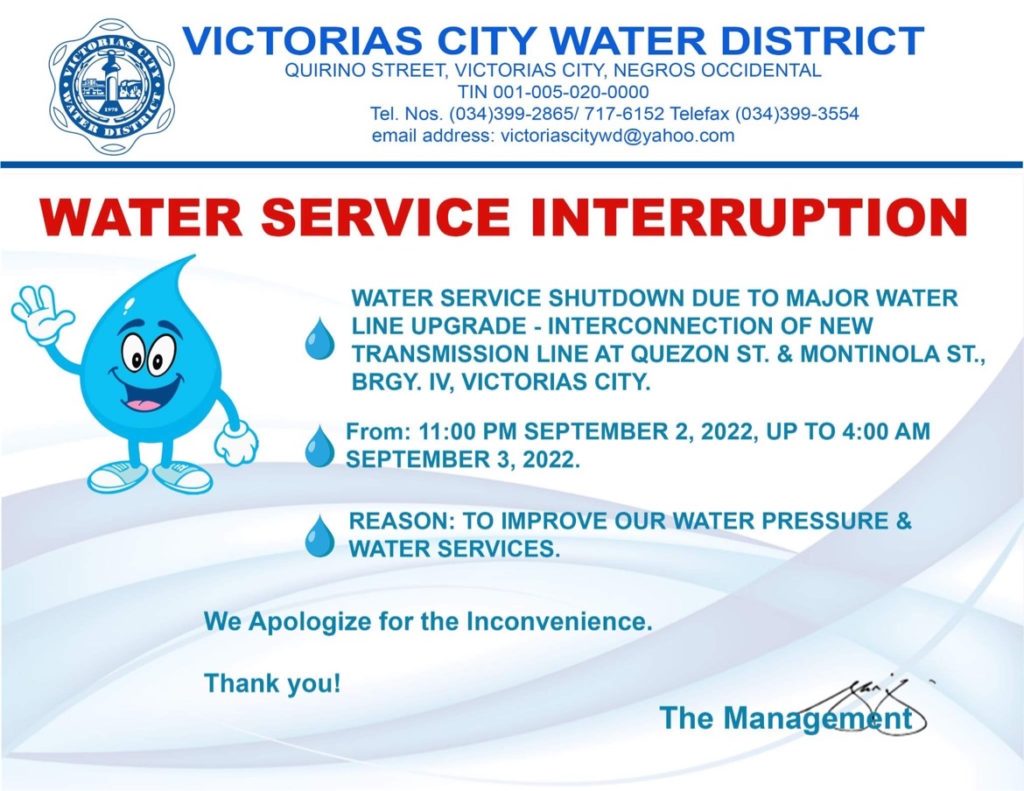 Public Advisory Notice Of Water Service Interruption Victorias City